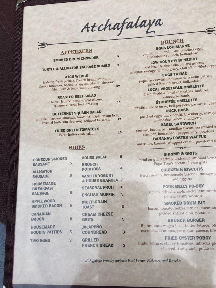 Menu at Atchafalaya restaurant, New Orleans, 901 Louisiana Ave
