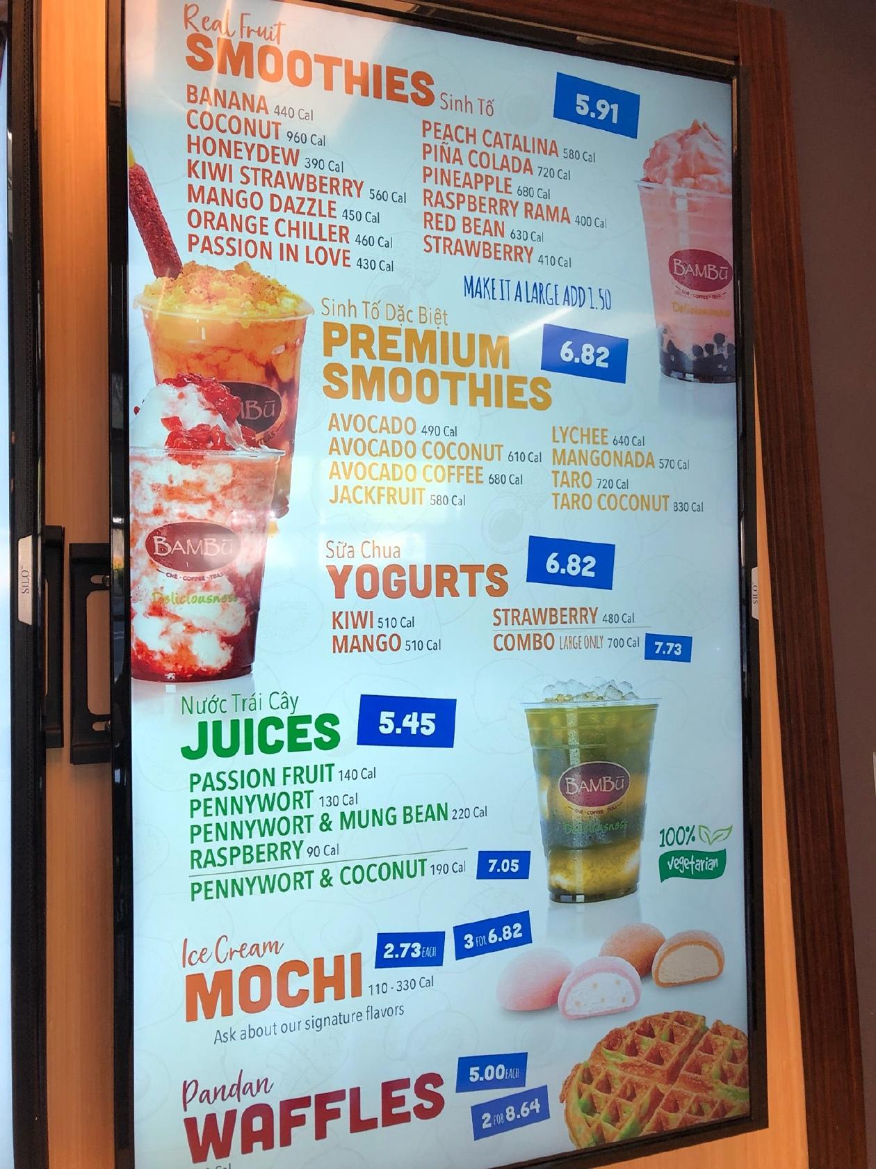 Menu at Bambu desserts, Bellevue