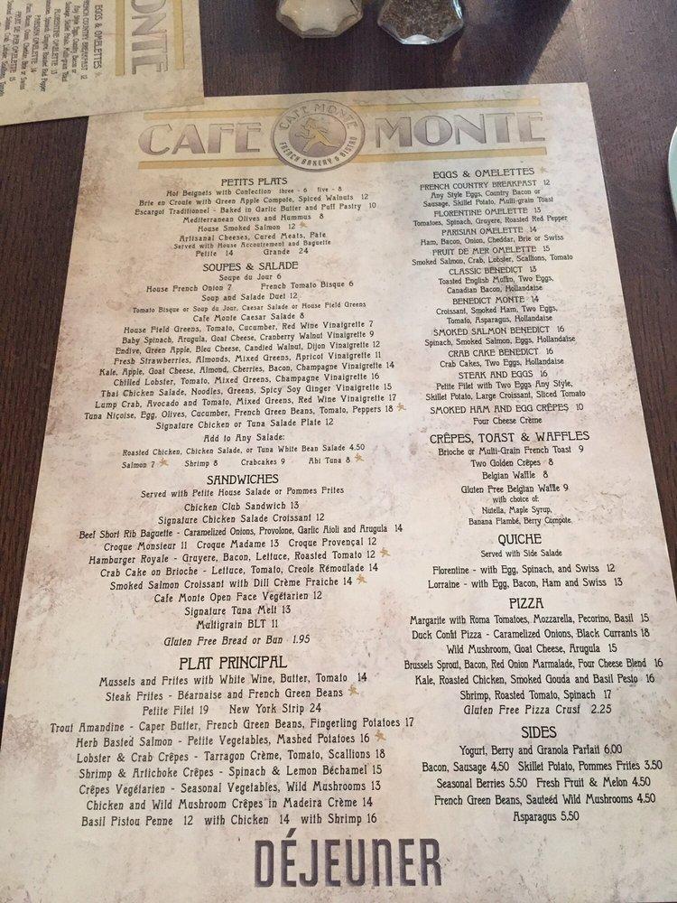 Menu at Cafe Monte French Bakery and Bistro, Charlotte
