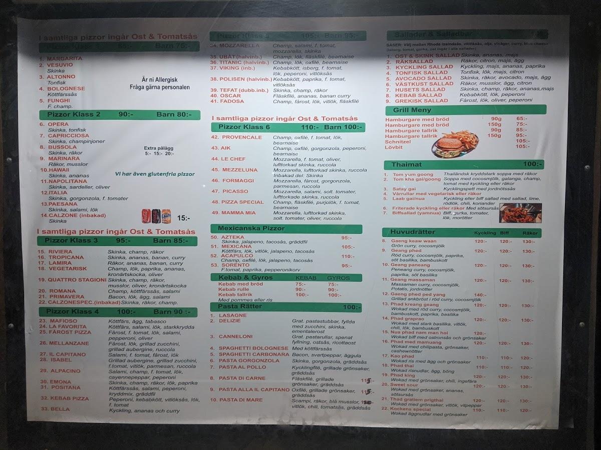 Menu at Il Capitano pizzeria, Solna