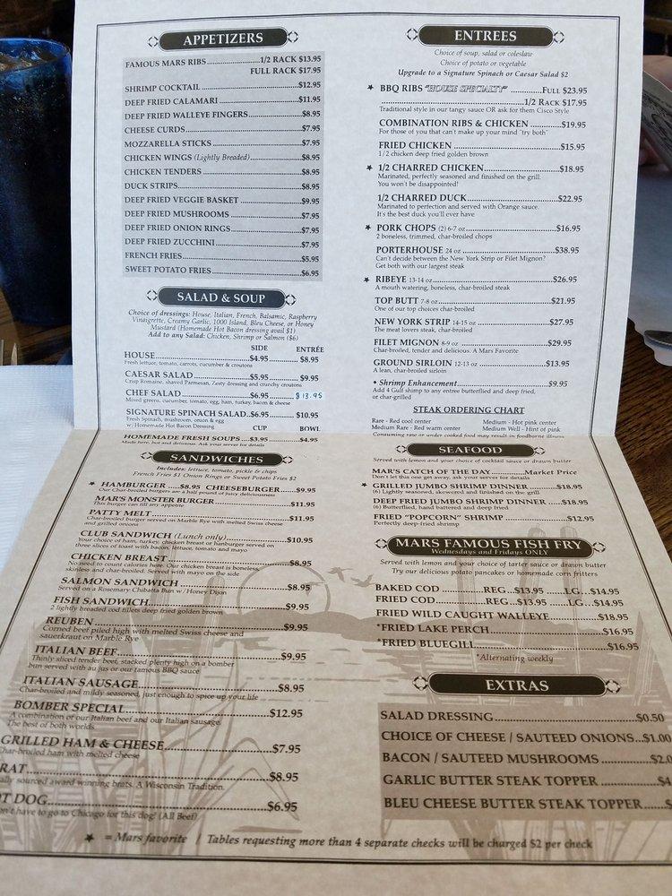 Menu at Mars Resort pub & bar, Fontana-on-Geneva Lake