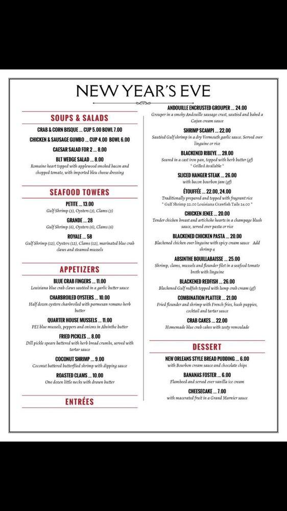 Menu at Quarter House Restaraunt restaurant, Point Pleasant