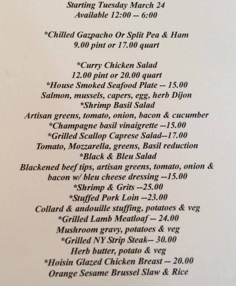 Menu at Sunset Grille restaurant, Hilton Head Island