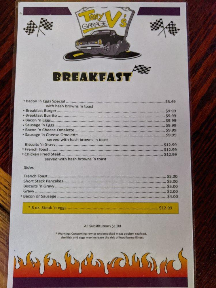 Menu at Tony V's Garage pub & bar, Everett
