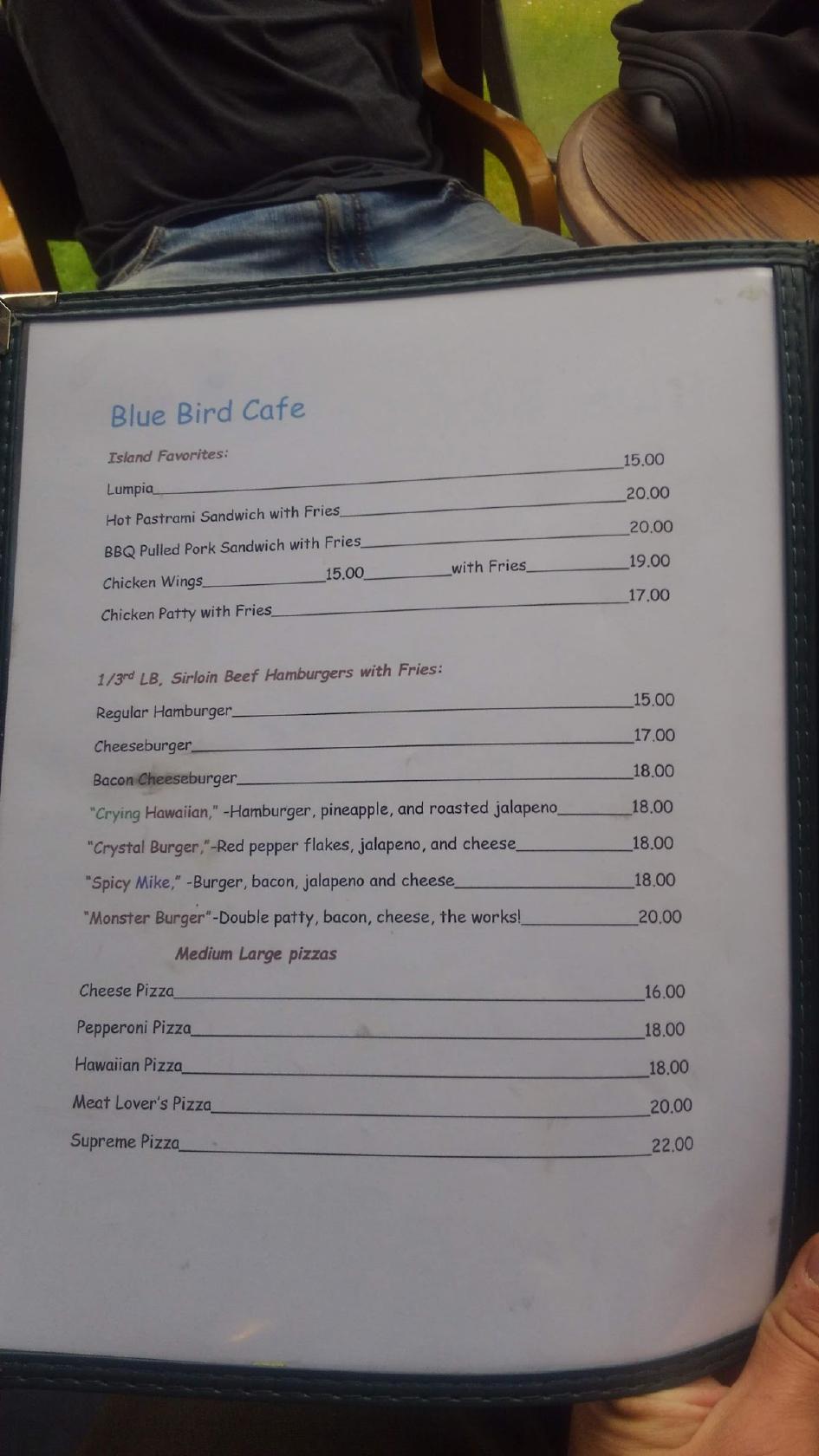 Carta de Blue Bird Cafe, Adak
