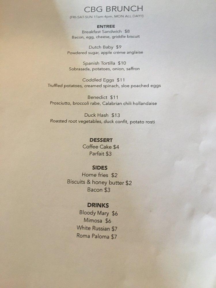 Menu at Cbg pub & bar, Portland