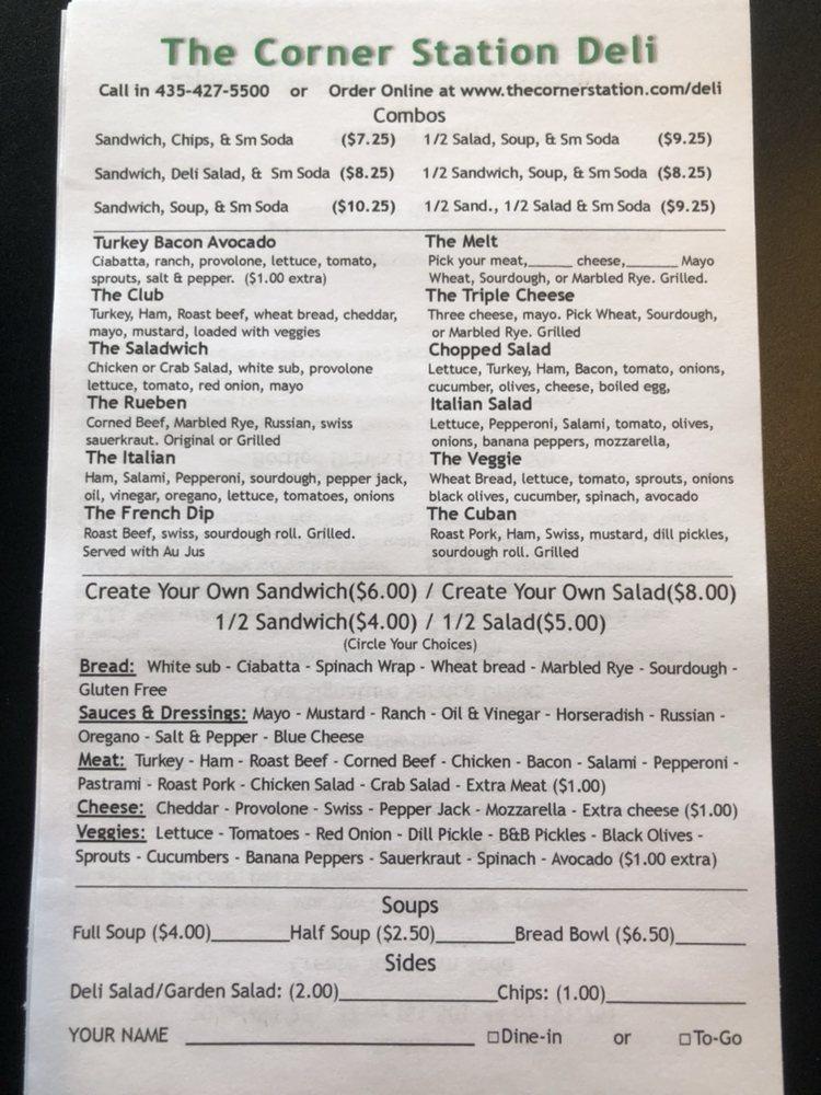 Menu at Corner Station Deli restaurant, Fairview