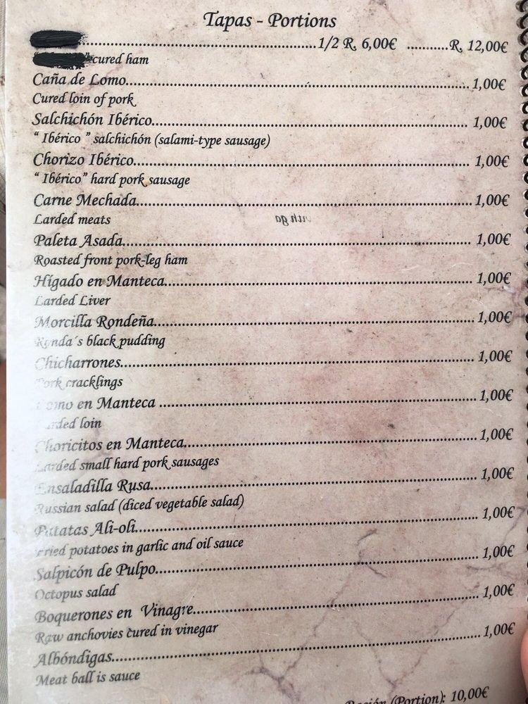 Menu at El Coto pub & bar, Ronda
