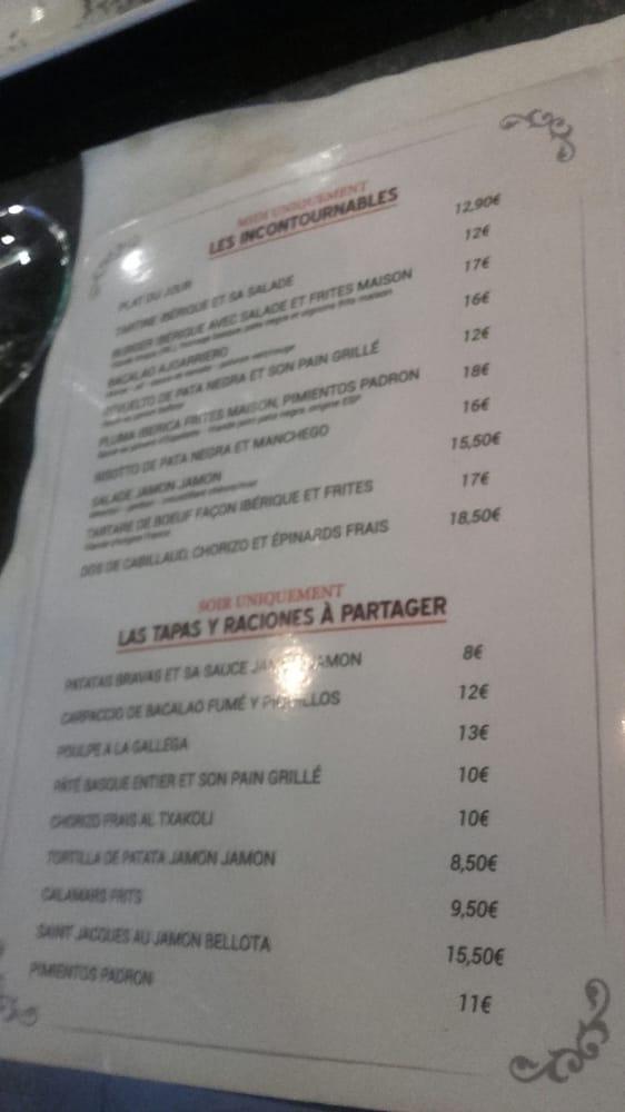 Menu at Jamon Jamon pub & bar, Paris, 310 Rue Saint-Martin