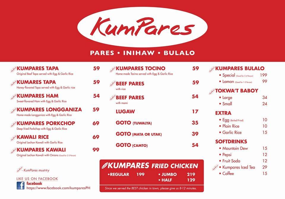 Menu at Kumpares restaurant, Manila, Onyx Pedro Gil