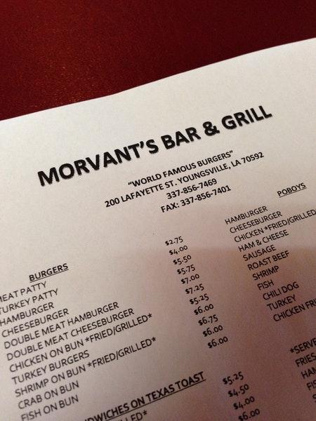 Menu at Morvant's Bar & Grill, Youngsville, 200 Lafayette St