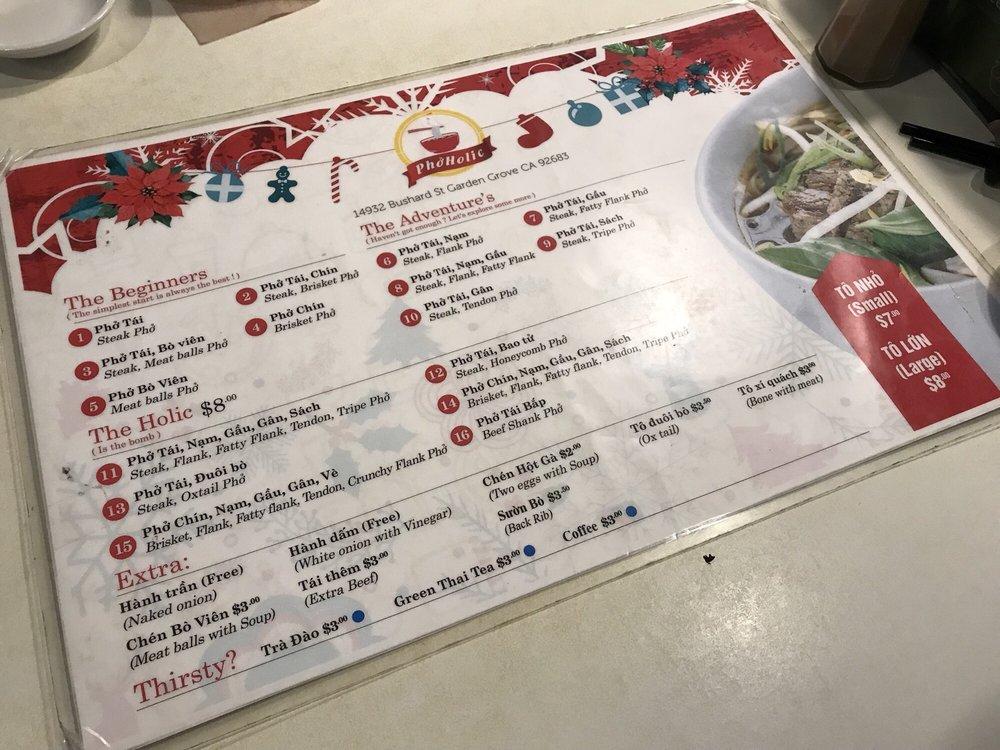 Menu at Phởholic restaurant, Westminster, Bushard St