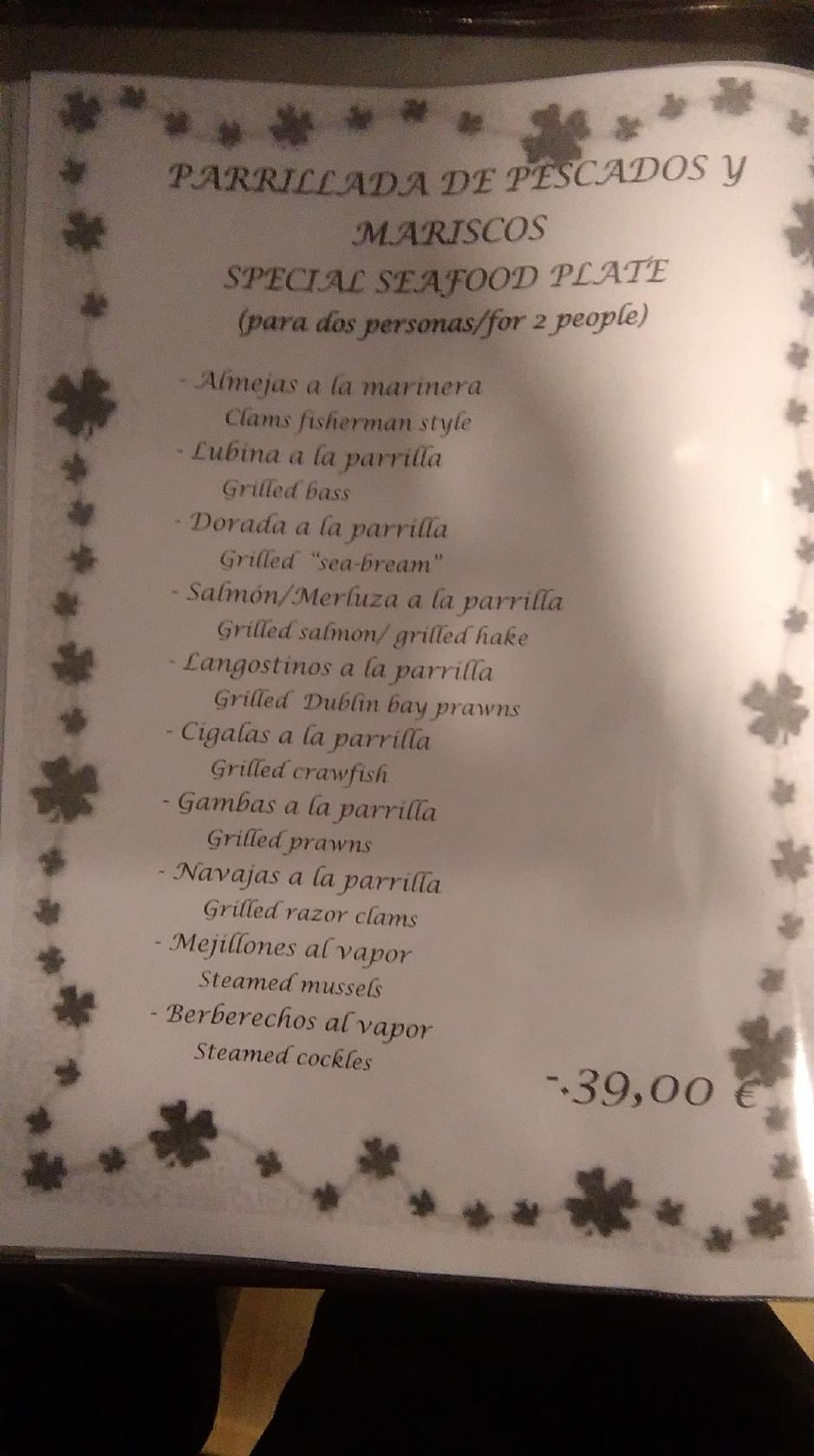Menu at Restaurante trebol, Santiago de Compostela