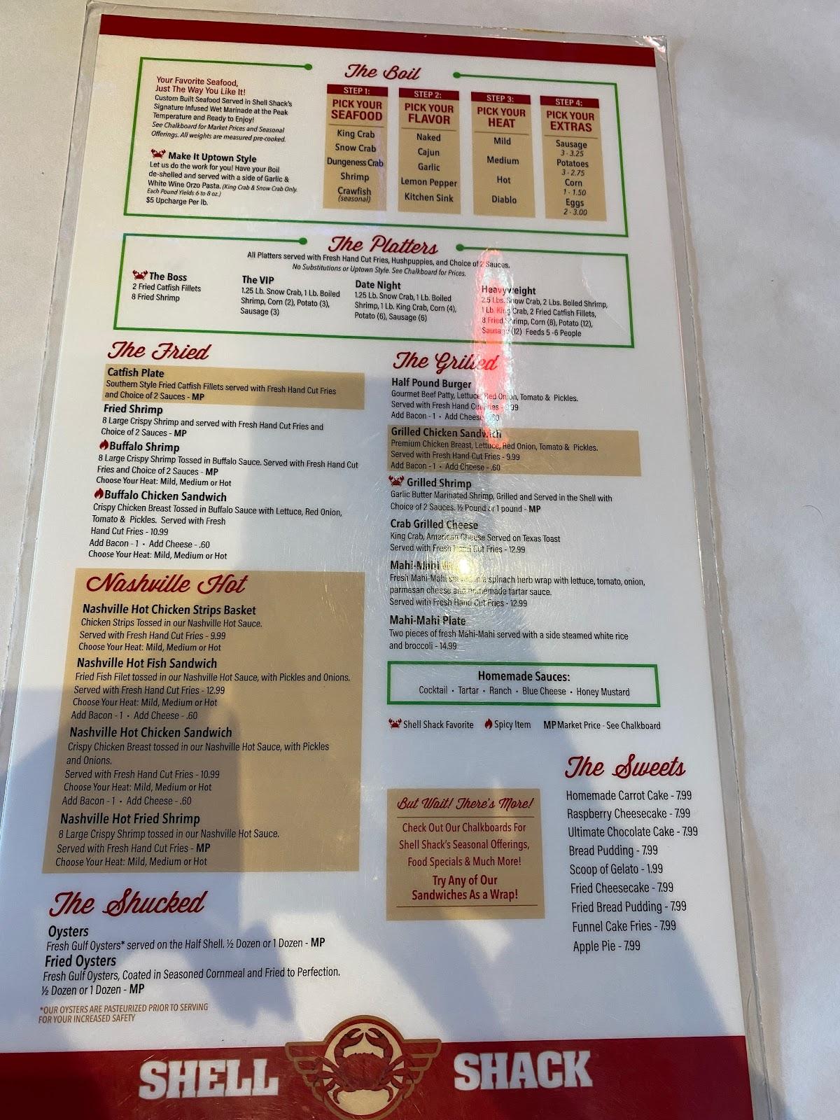 Menu at Shell Shack pub & bar, Plano
