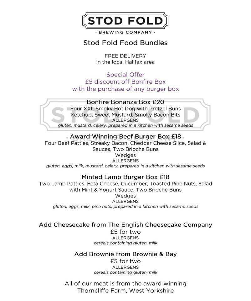 Menu at Stod Fold pub & bar, Halifax