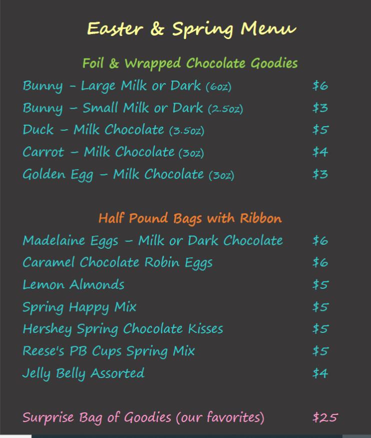 Menu at Sweet Shop cafe, Los Altos