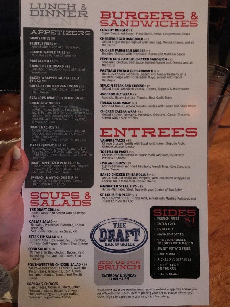 Menu at The Draft Bar and Grille, Boston, 34 Harvard Ave