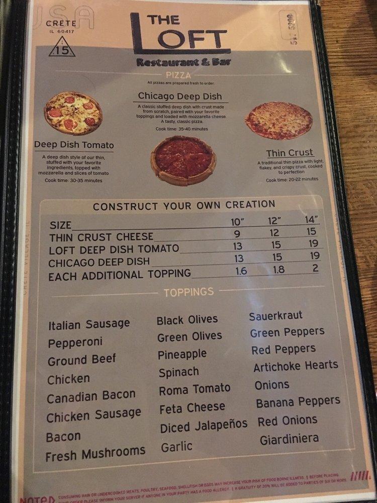 Menu at The Loft restaurant, Crete