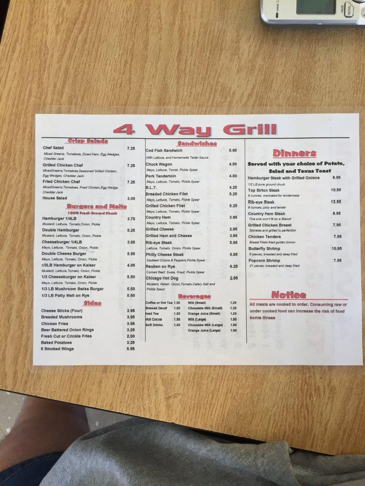 Menu at 4-Way Grill pizzeria, USA
