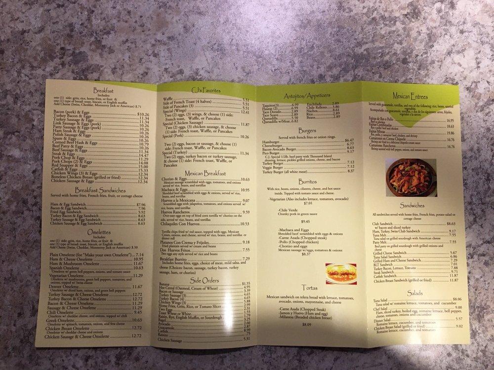 Menu at CJ's Cafe, Los Angeles, S La Brea Ave