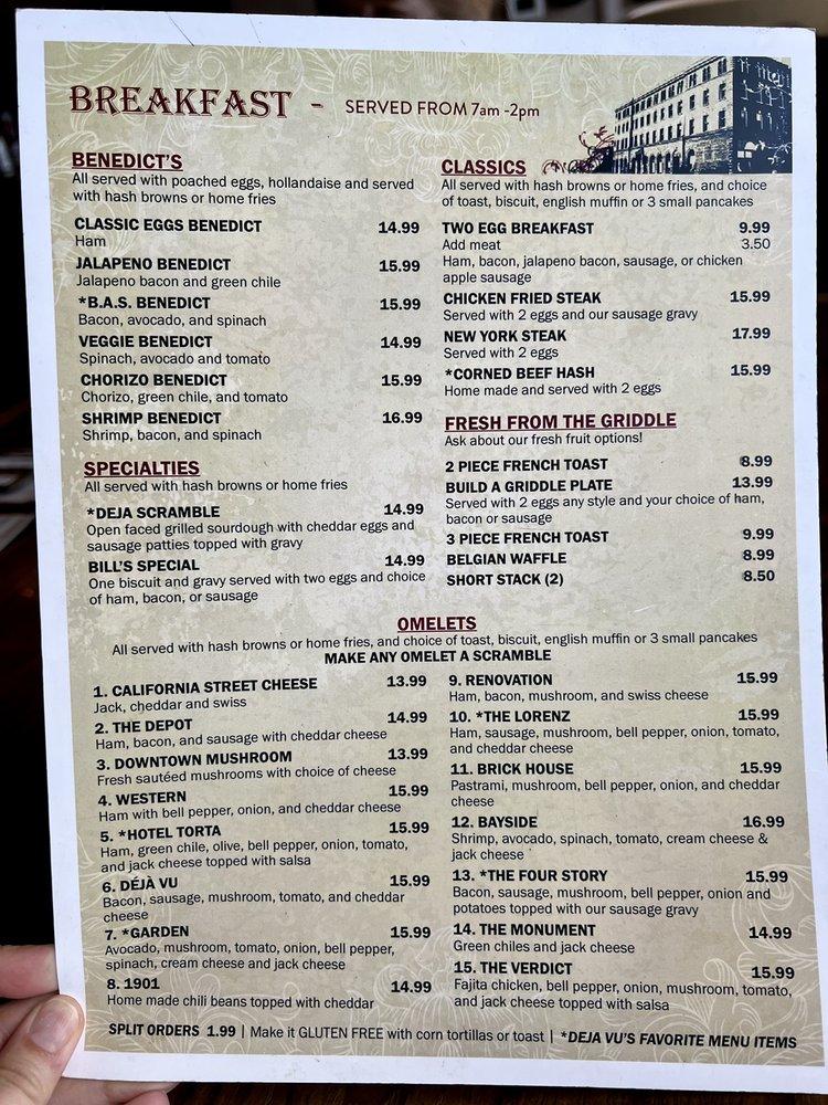 Menu at Deja Vu Restaurant, Redding