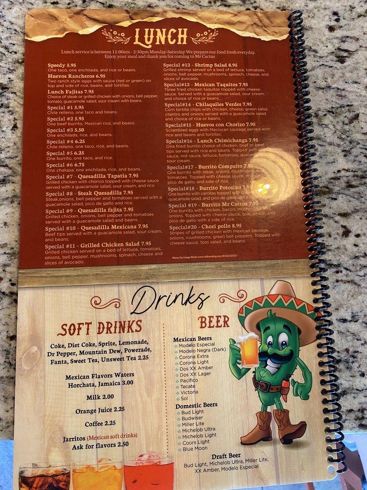Menu at Mr. Cactus Mexican Kitchen restaurant, Easley