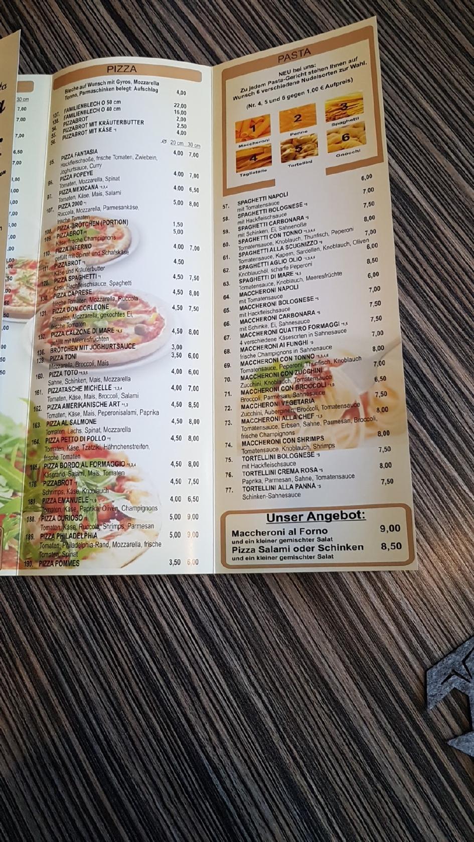 Speisekarte von Pizzeria Da Toni, Bad Wildungen
