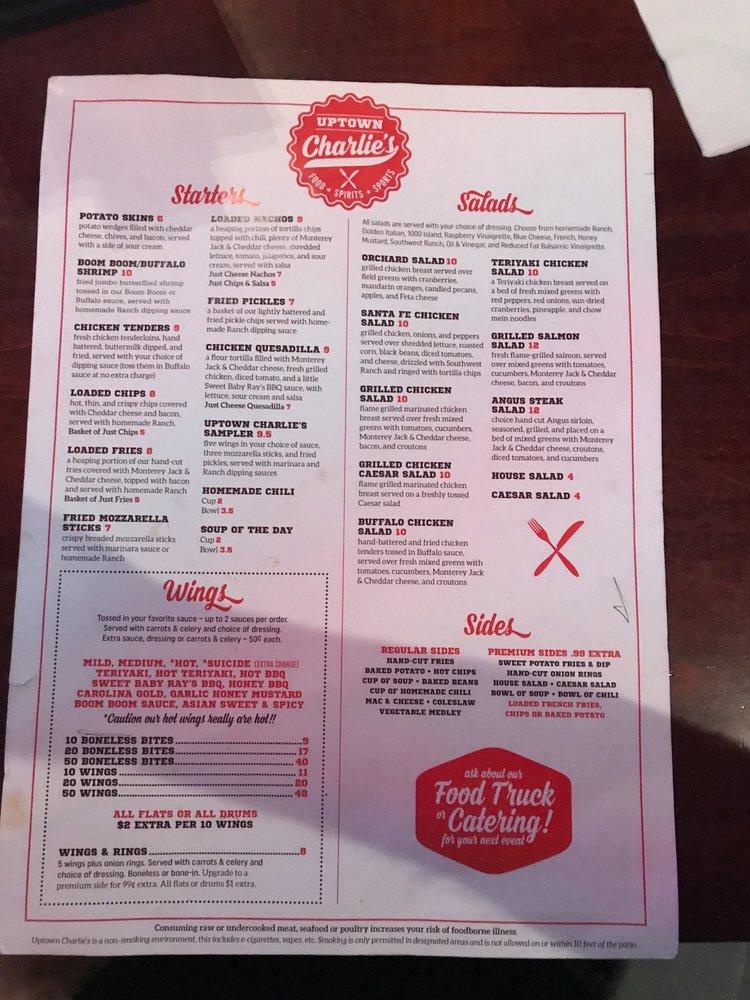 Menu at Uptown Charlie's Restaurant, Greensboro