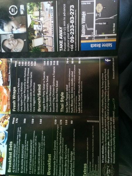 Menu at Fitness Cafe, Ko Tao
