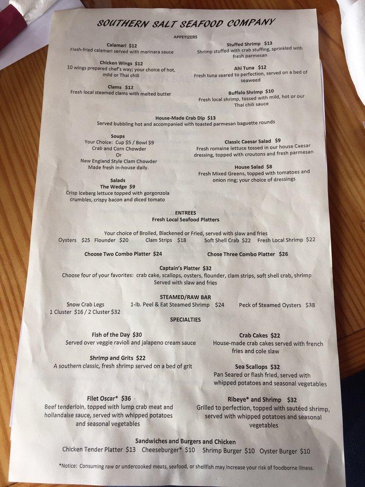 Menu at Southern Salt Seafood Company and Waterfront Restaurant ...