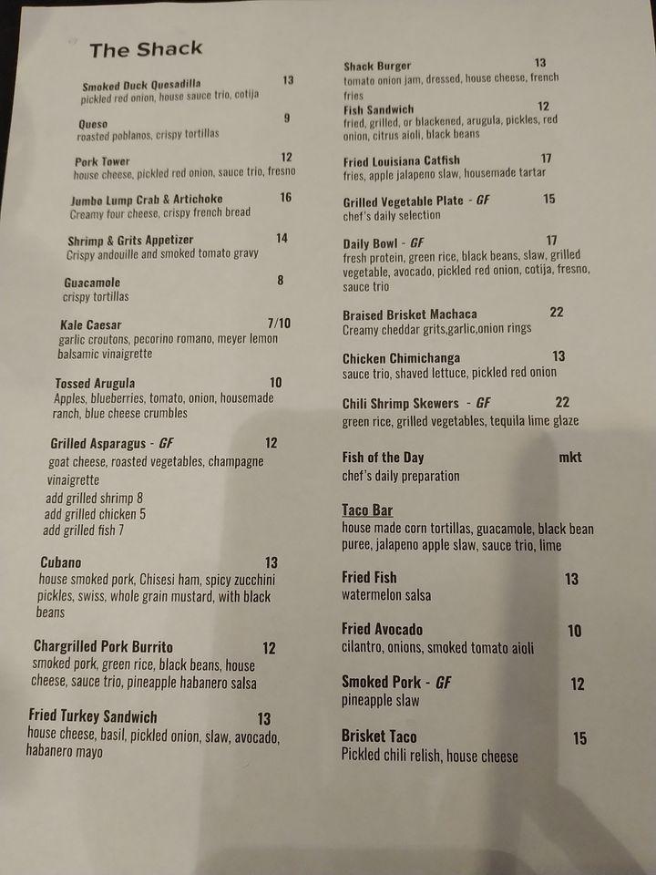 Menu at The Shack pub & bar, Covington