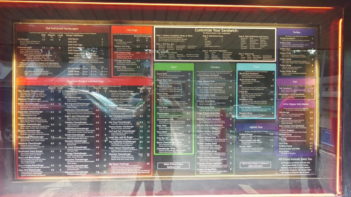 Menu at Velvet Cream–The Dip fast food, Hernando