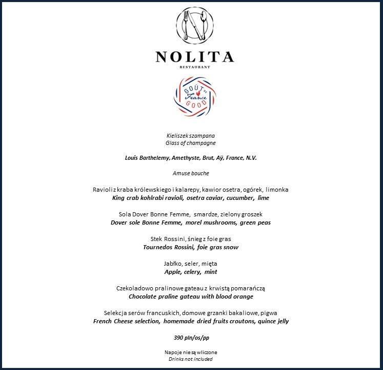 Menu at Nolita Restaurant, Warsaw