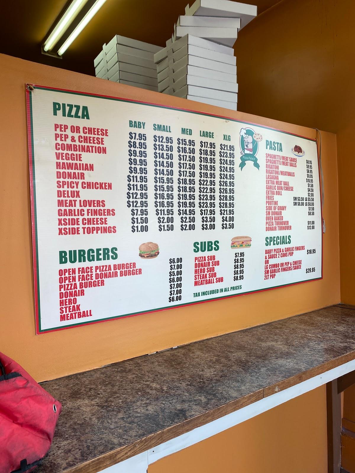 Menu at Pizza Palace pizzeria, Sydney