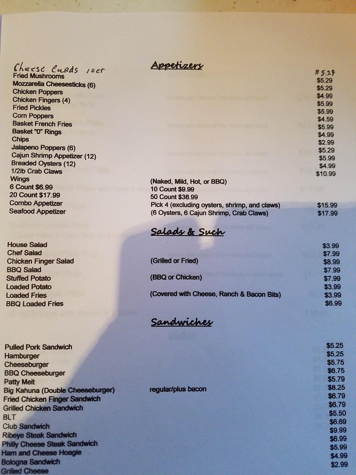 Menu at The Barn, Jasper, Hwy 78 W