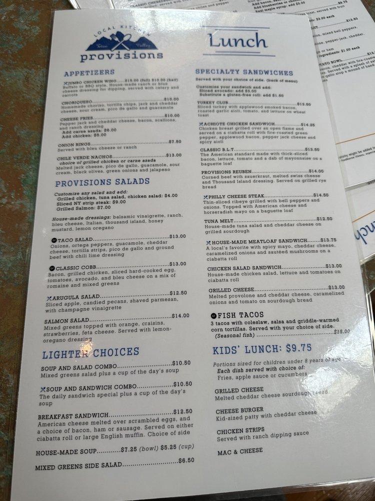 Menu at The Provision Kitchen pub & bar, Driggs
