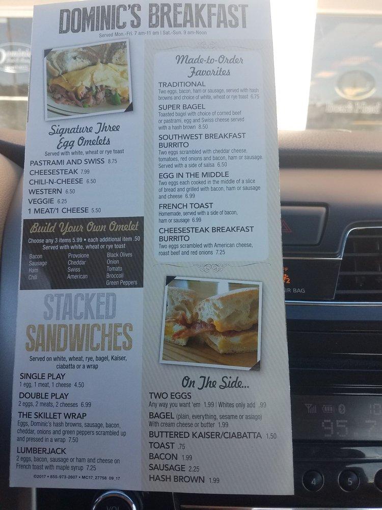Menu at Dominics Deli restaurant, Palm Coast