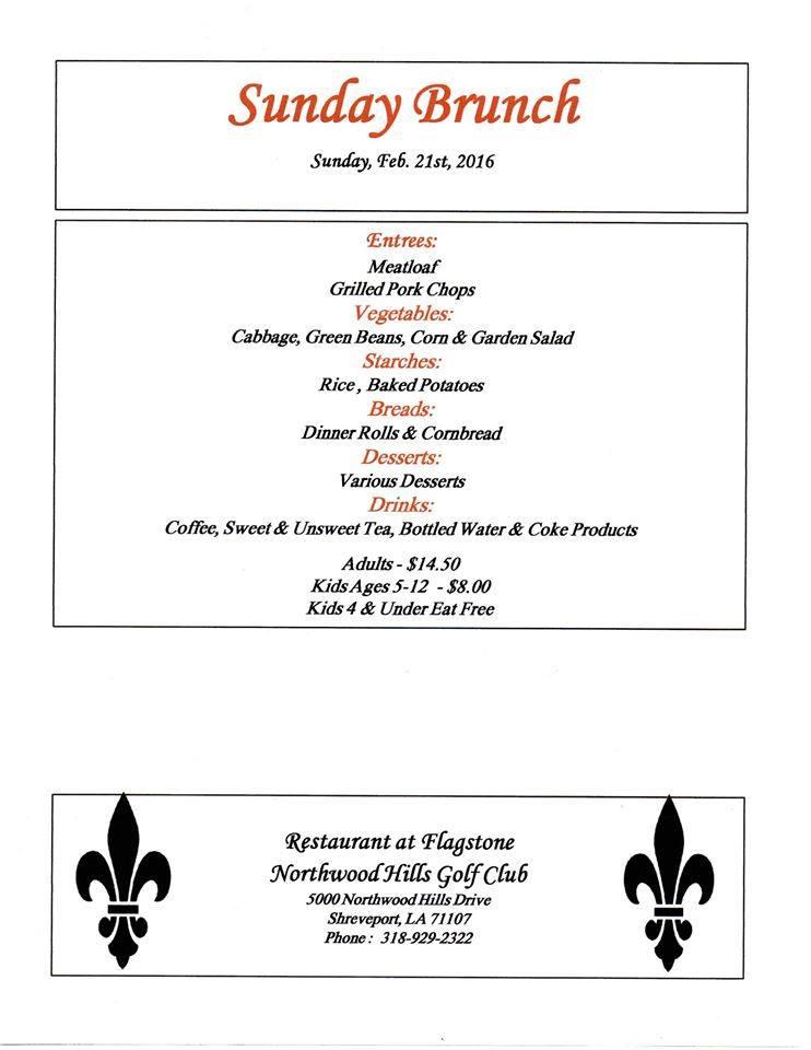 Carta de Flagstone Steakhouse, Shreveport