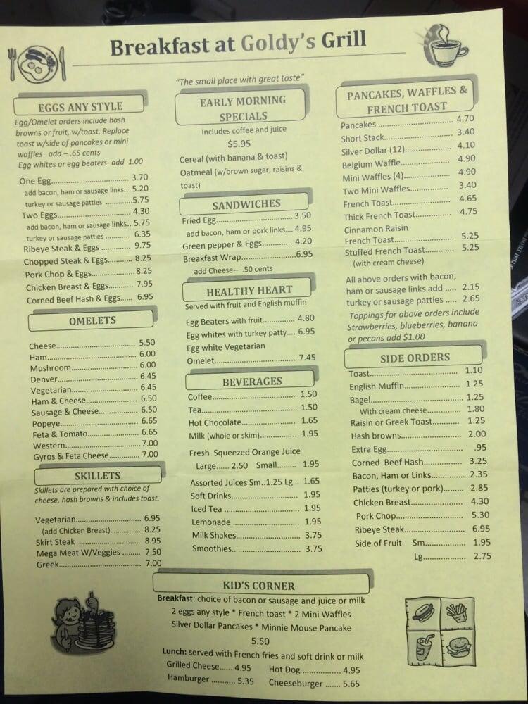 Menu at Goldy's Grill cafe, Park Ridge