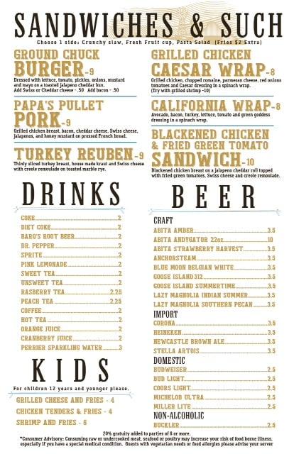 Menu at Hook Gulf Coast Cuisine restaurant, Pass Christian