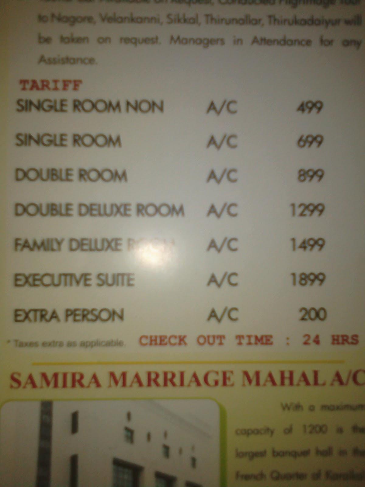 Menu at Hotel Paris International, Karaikal