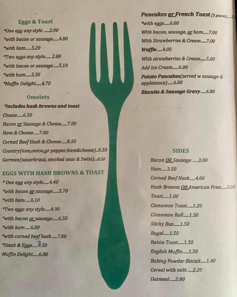 Menu at Laverne & Gail's Diner restaurant, Suring