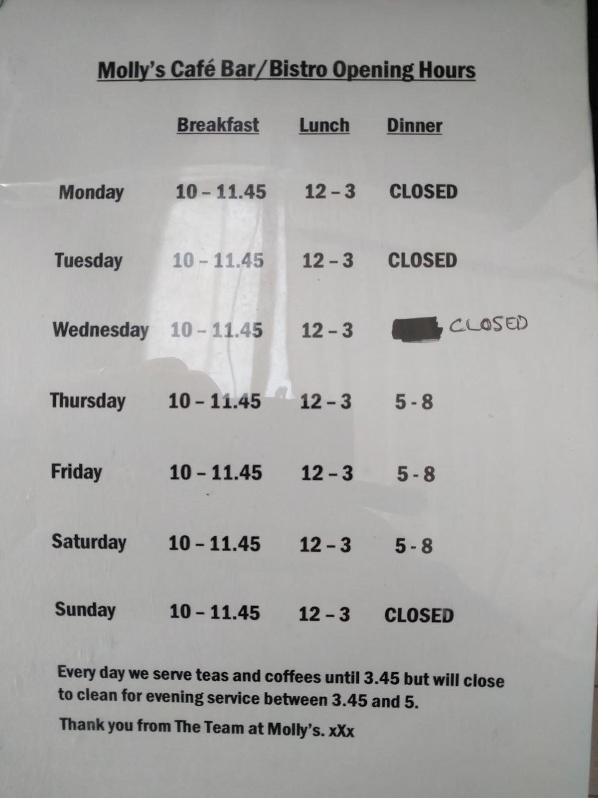 Menu at Molly's Café Bar, Stonehaven