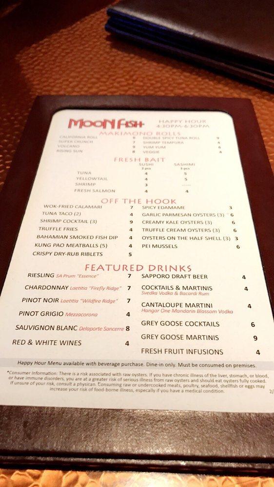 Menu at MoonFish restaurant, Orlando