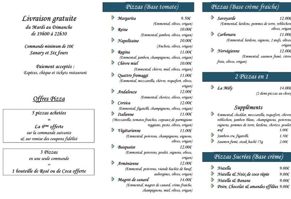 Menu at Pause Vintage restaurant, Sanary-sur-Mer