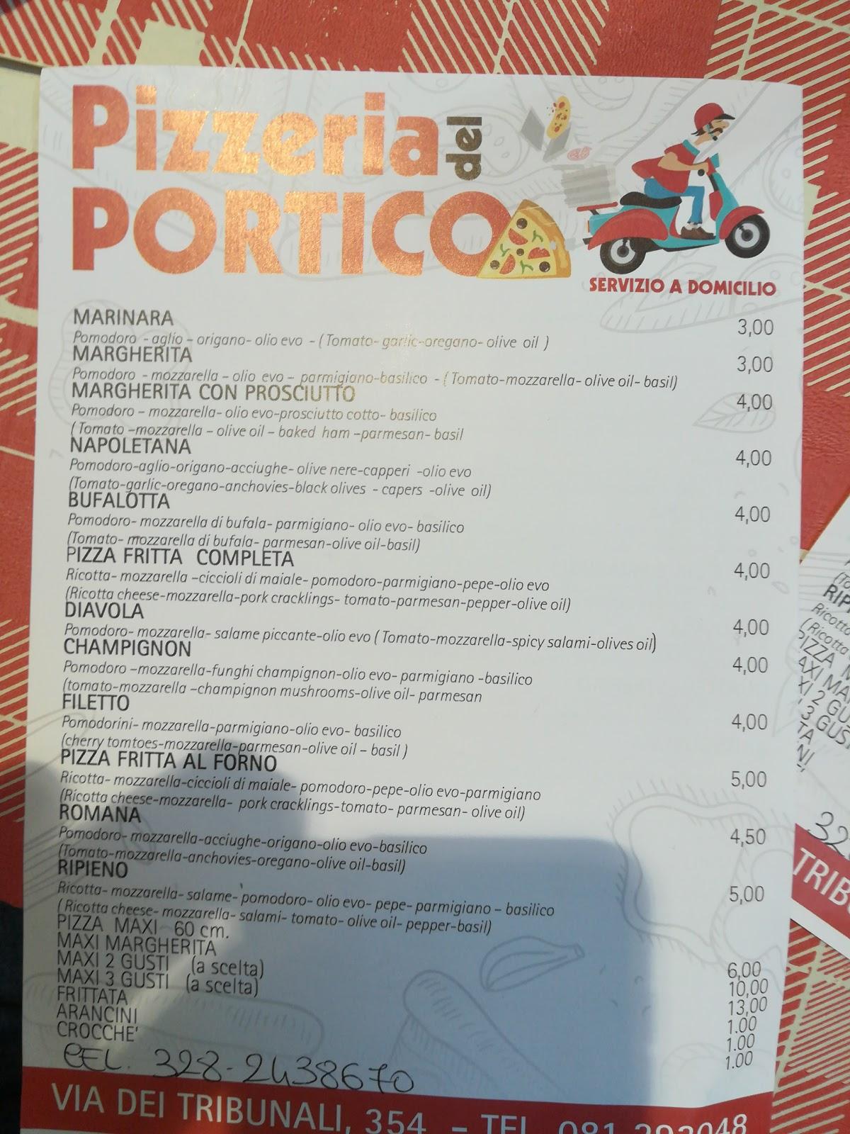 Menu at Pizzeria e Trattoria Portico, Naples