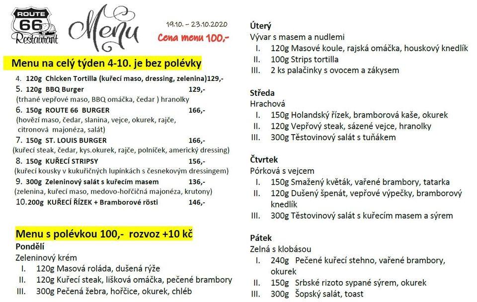 Menu at ROUTE 66 RESTAURANT, Čechy