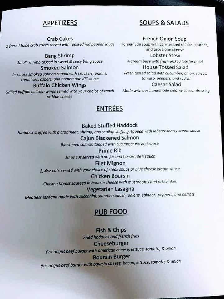 Menu at Riverside Cafe, Ellsworth