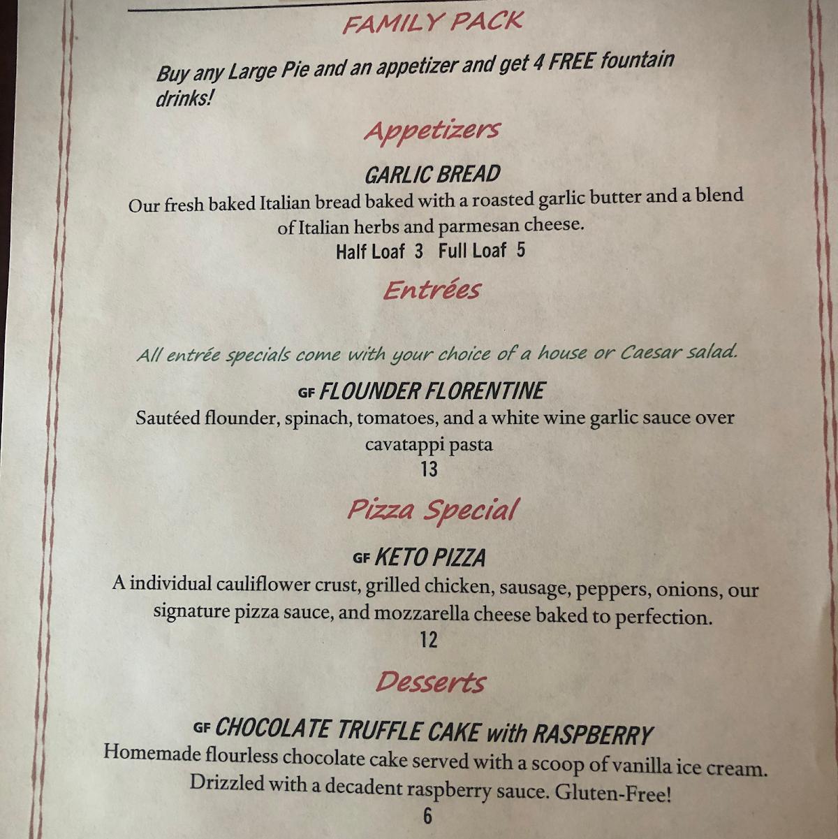 Menu at Rotelli Pizza & Pasta pizzeria, Conway