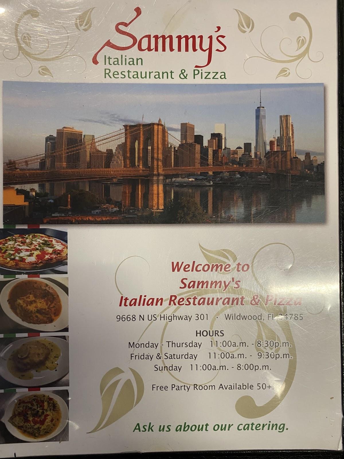 Menu at Sammy's Italian pizzeria, Wildwood